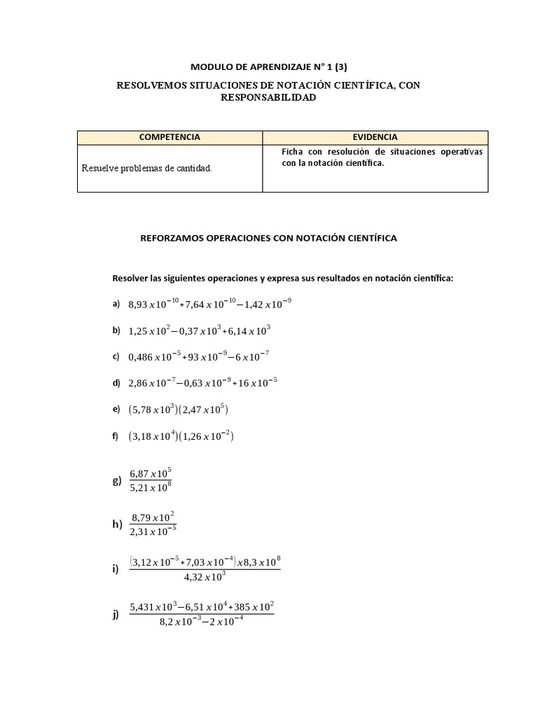 Reforzamos Operaciones Con Notación Científica. | PDF