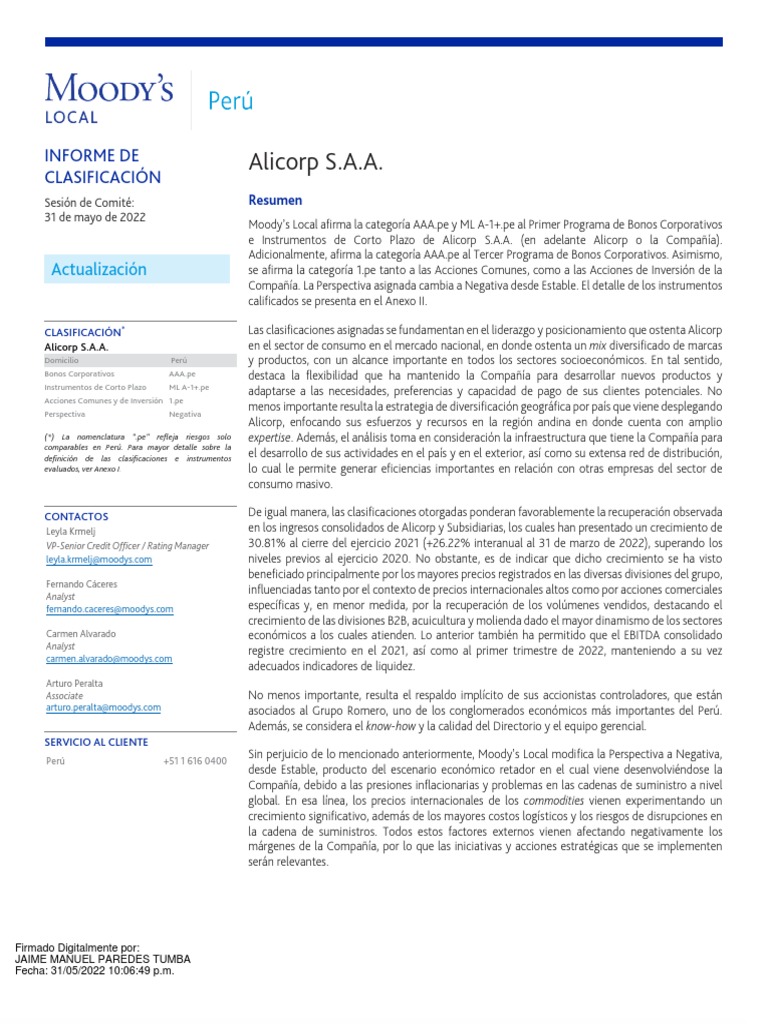 Informe Final Alicorp 2021 12 y 2022 03 Rev | PDF | Compartir (Finanzas) | Perú