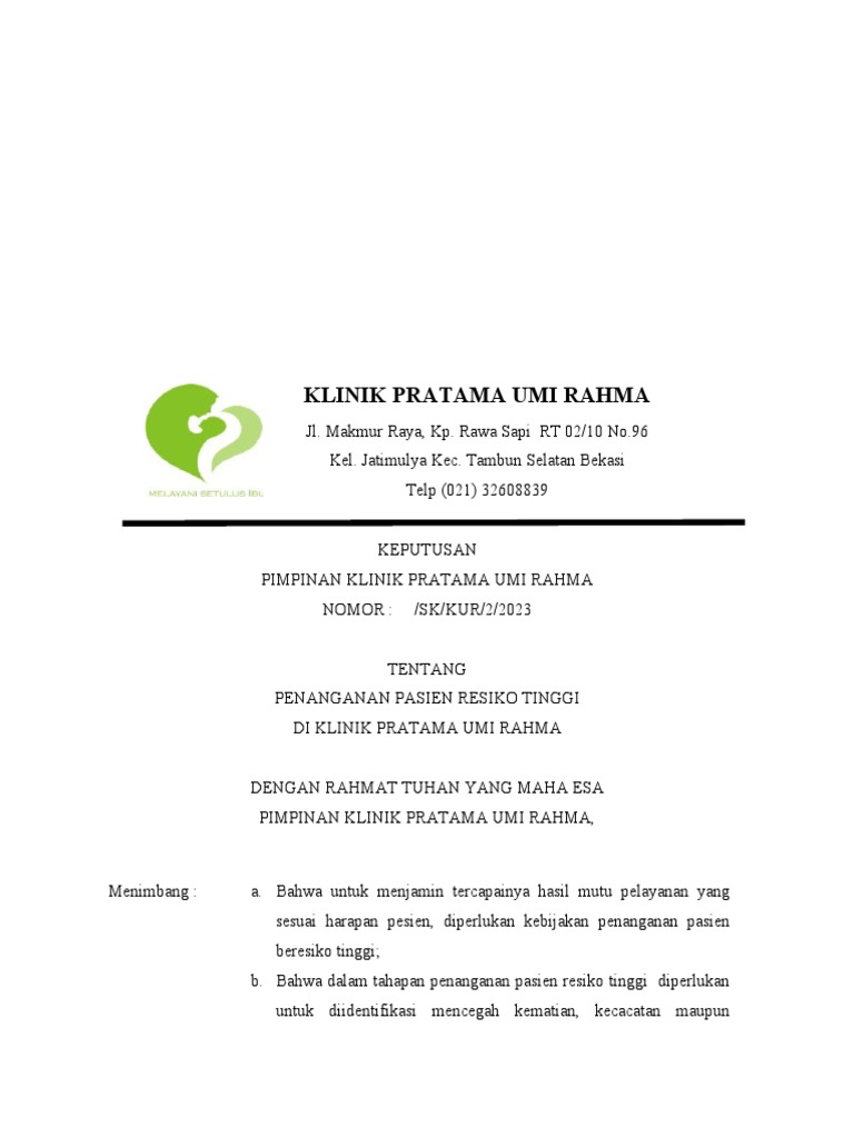 SK Pasien Resiko Tinggi | PDF