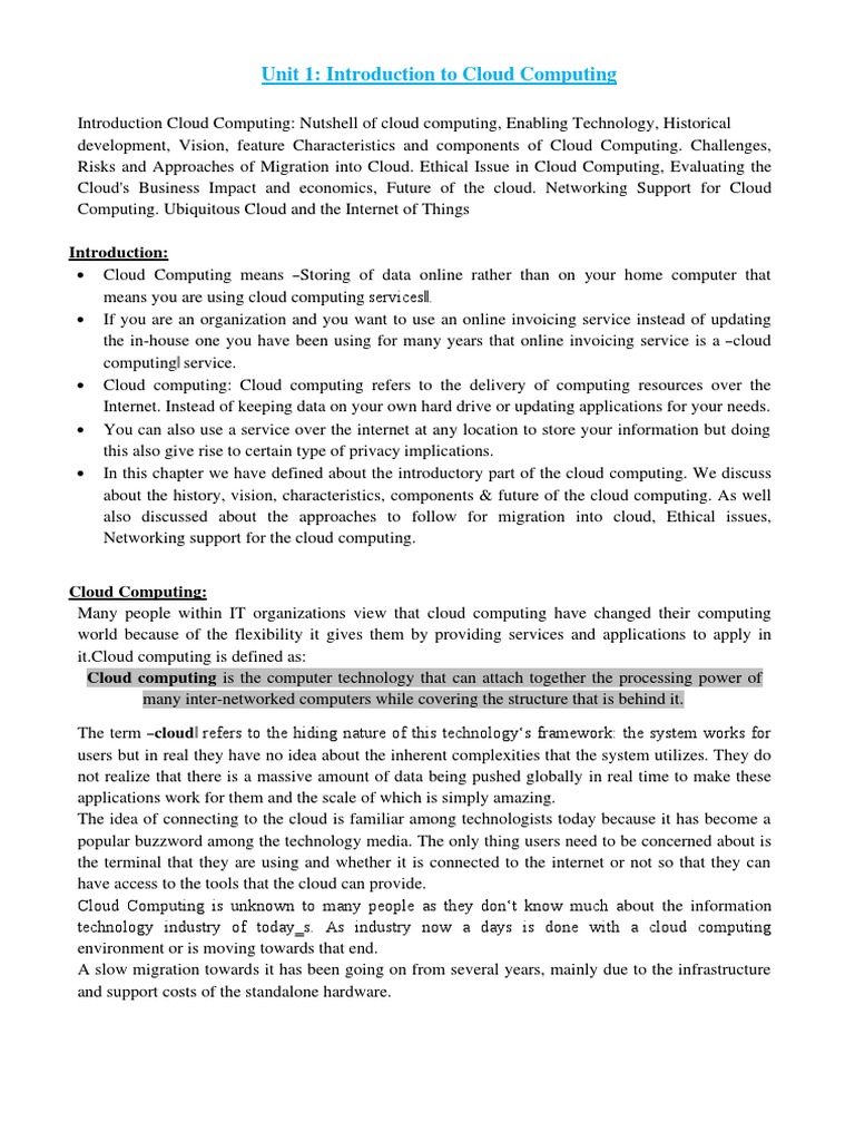 Unit I-Cloud Computing | PDF | Cloud Computing | Computing