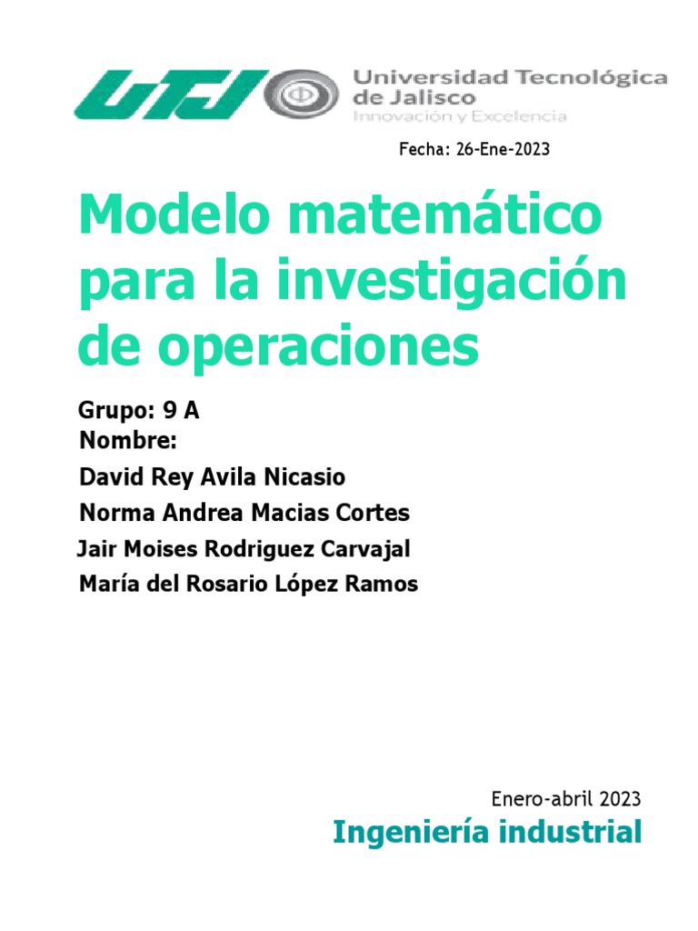 Modelo Matemático para La Investigación de Operaciones | PDF ...