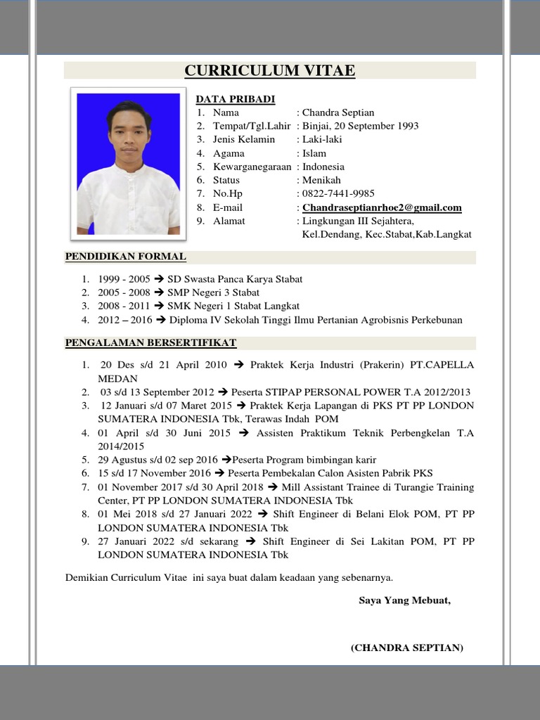 CV Chandra Septian-1 | PDF | Karier & Perkembangan
