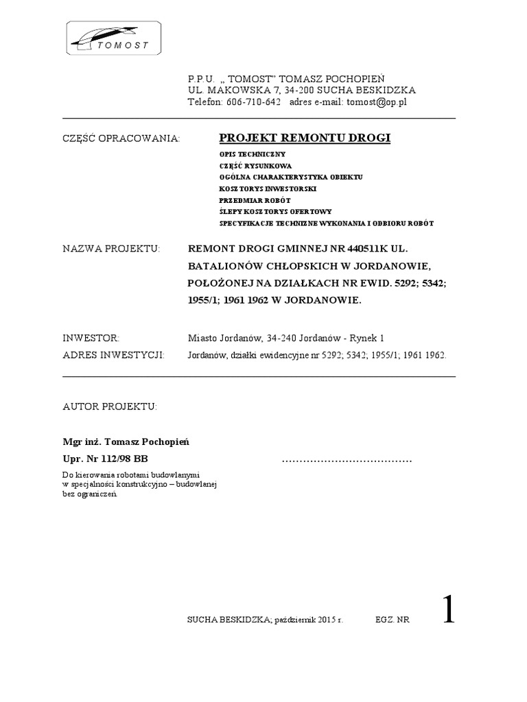 Zal NR 9 Projekt Remontu Drogi | PDF