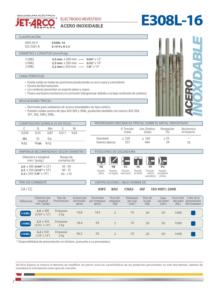 Ficha Tecnica Jet Arco E308l 16 | PDF