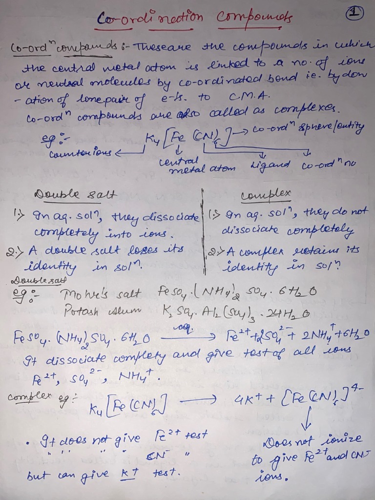 Coordination Compounds Notes | PDF