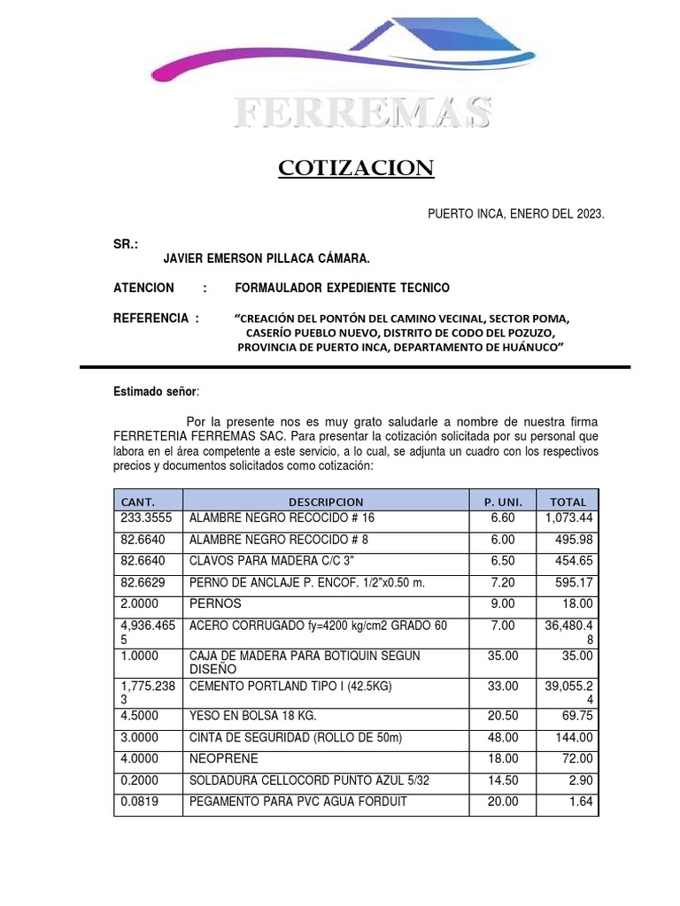 PROFORMA 02 | PDF | Materiales de construcción | Bienes manufacturados