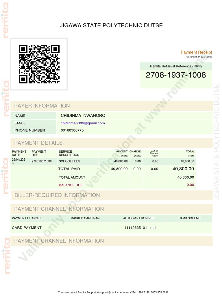 Jigawa Polytechnic Fee Receipt | PDF