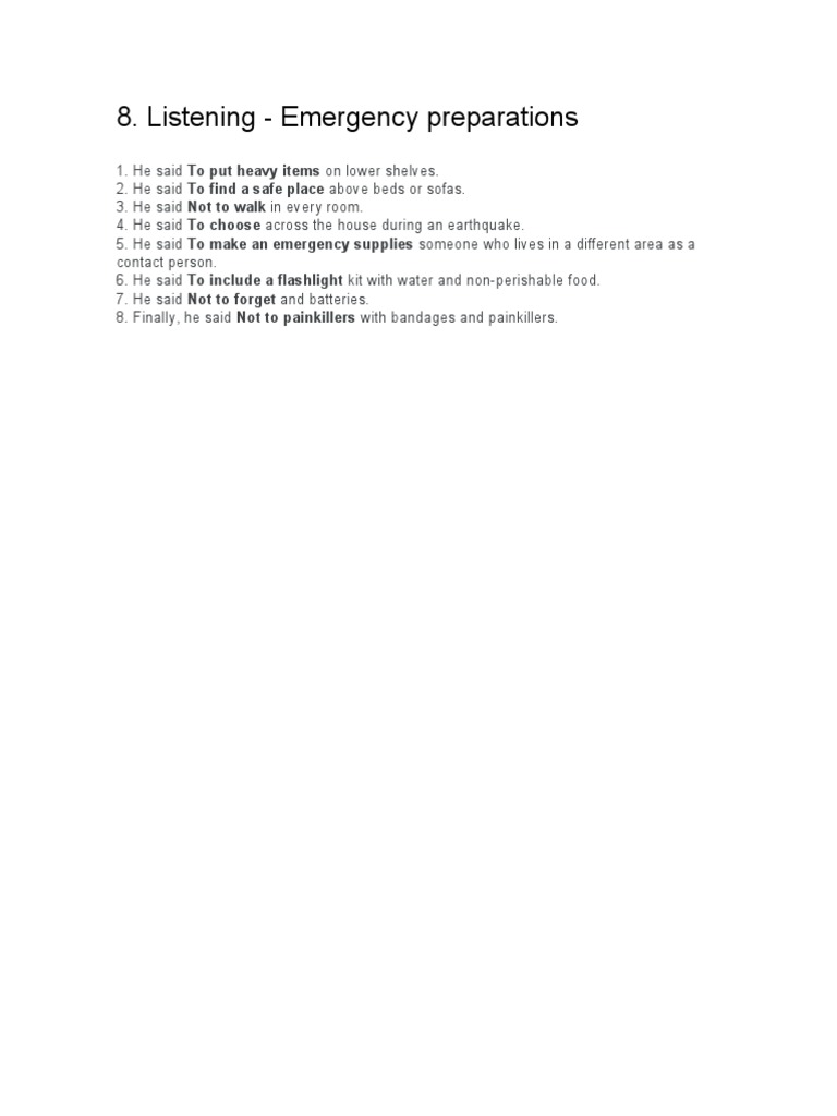 8 - Listening - Emergency Preparations | PDF