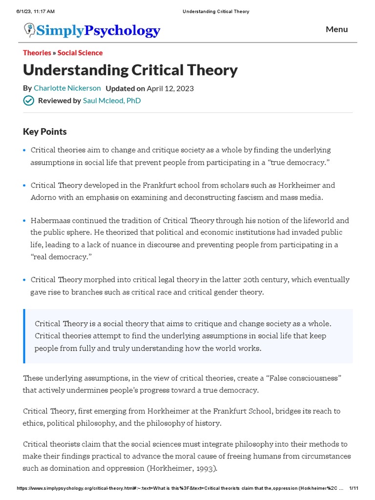 Understanding Critical Theory | PDF | Frankfurt School | Critical Theory
