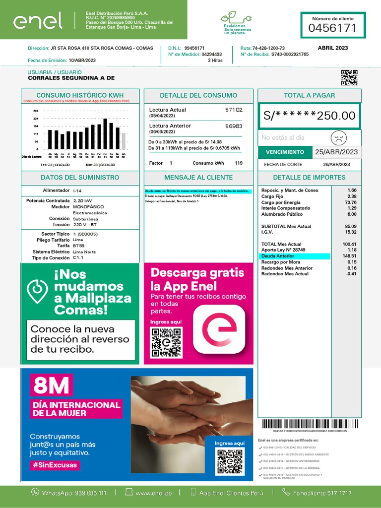 Recibo Enel | PDF | Apelación | Electricidad