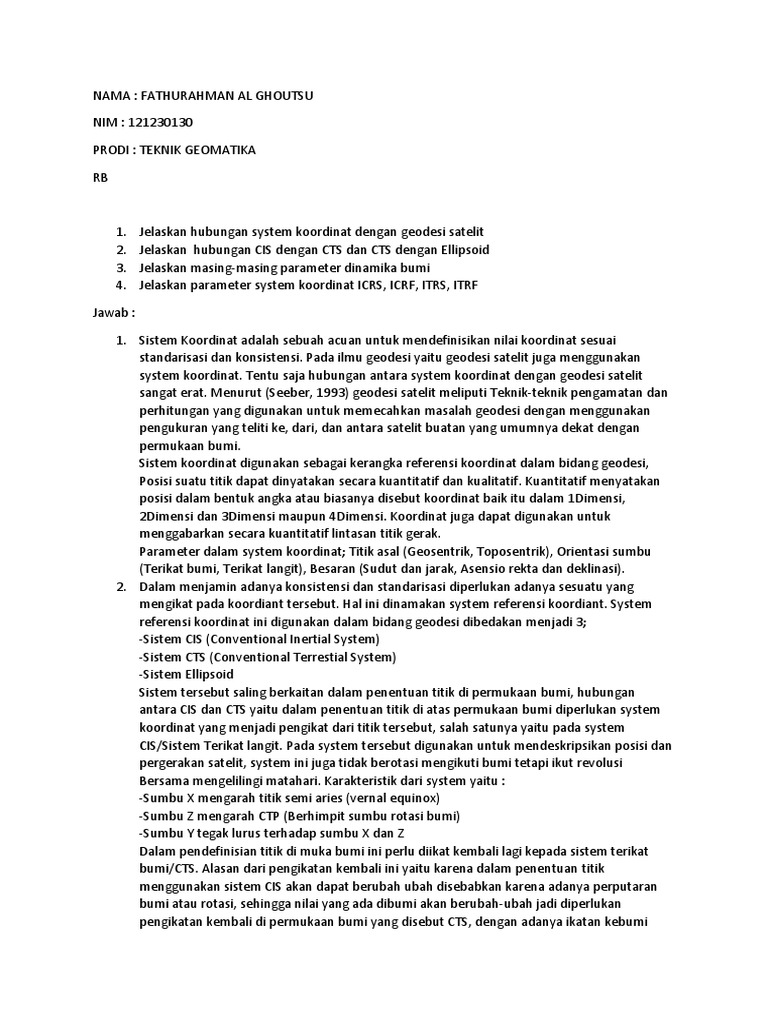 CIS, CTS, Parameter Sistem Koordinat ICRS, ICRF, ITRS, ITRF | PDF