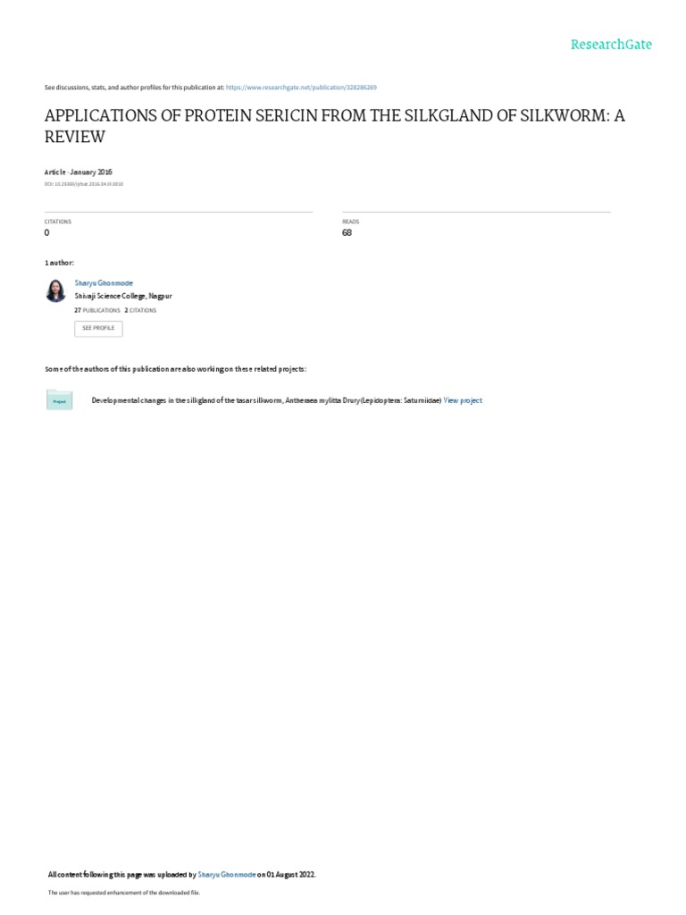 APPLICATIONS_OF_PROTEIN_SERICIN_FROM_THE_SILKGLAND | PDF | Silk | Physical Sciences