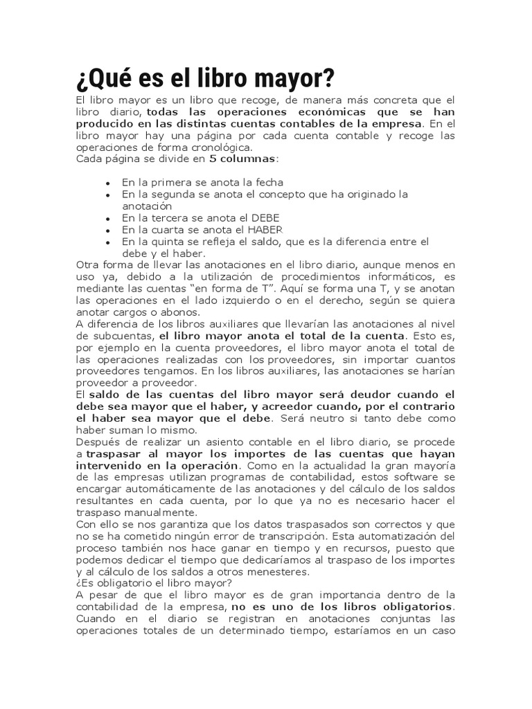 Concepto y Función del Libro Mayor | PDF | Contabilidad | Informática