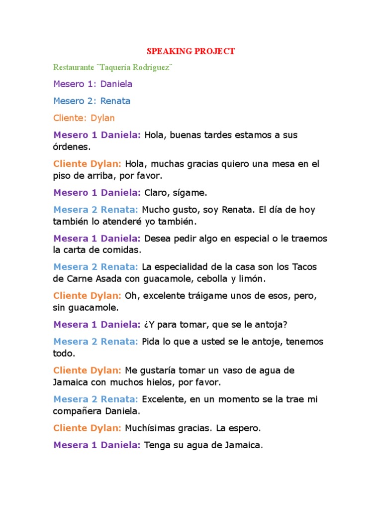 SPEAKING PROJECT - Ceina | PDF | Cocina, comidas y vino | Ciencia y matemáticas