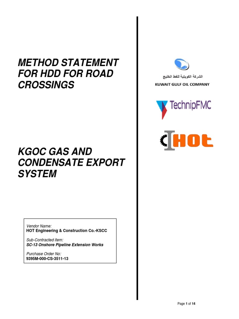 Method Statement For HDD For Road Crossing - r2 | Download Free PDF ...