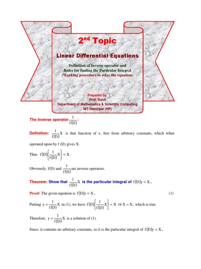 2-Inverse Operator, Particular Integra | PDF | Integral | Equations