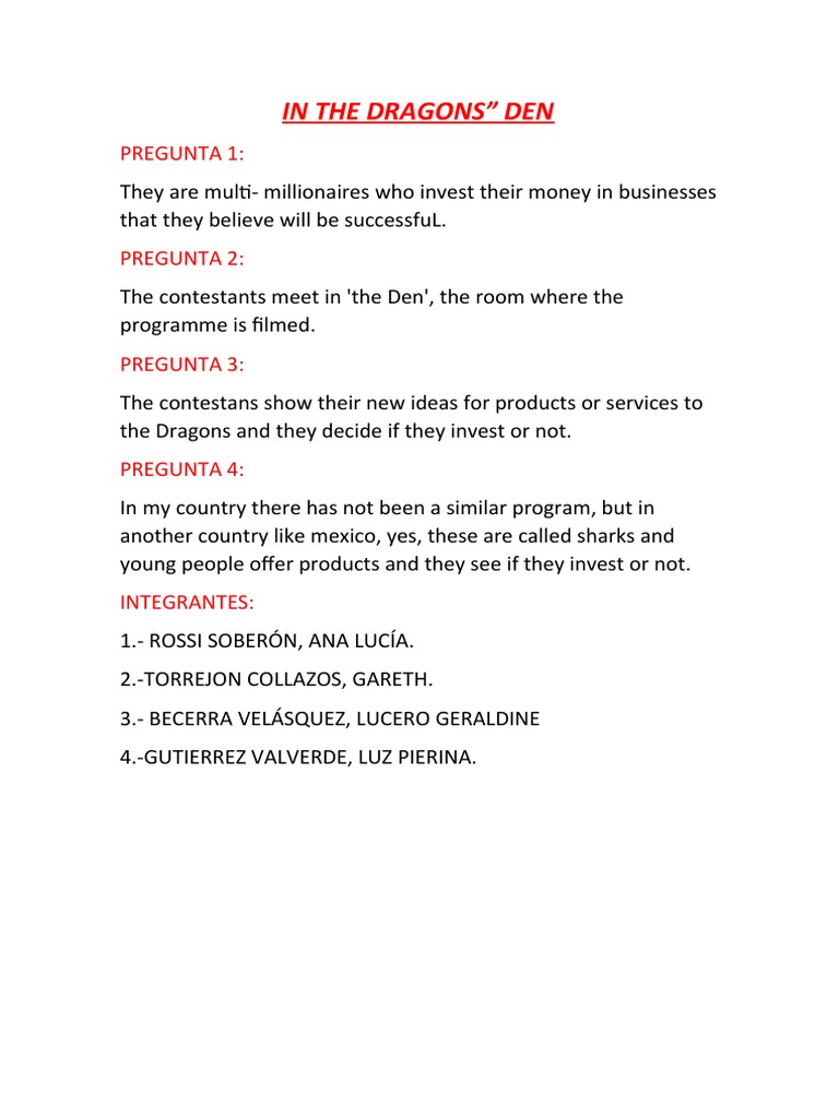 Answers-In The Dragons Den | PDF