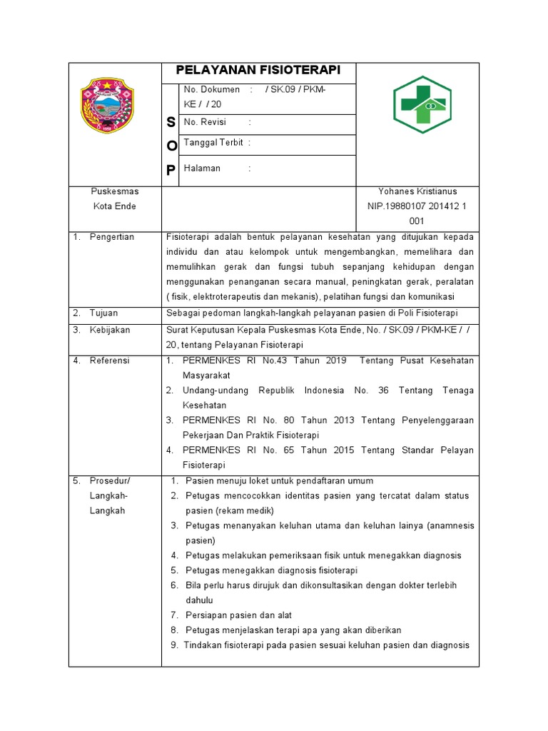 Sop Pelayanan Fisioterapi | PDF | Kesehatan Holistik | Sains & Matematika