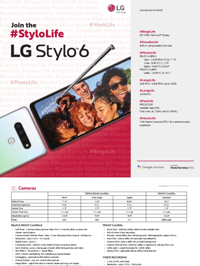 LGSpecSheet - Regional-Carriers - Stylo 6 - 082720 | PDF | Bluetooth | Camera