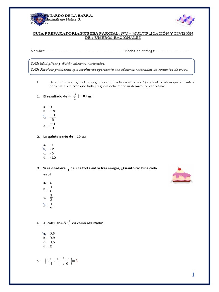 Guía Preparatoria Prueba Parcial N°2 Multiplicación y División de ...
