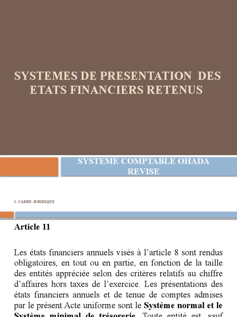 Systeme de Presentation Des Etats Financiers | PDF