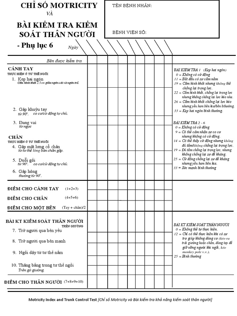 Phụ lục 6 Chỉ số MOTRICITY và Bài kiểm tra kiểm soát thân người | PDF