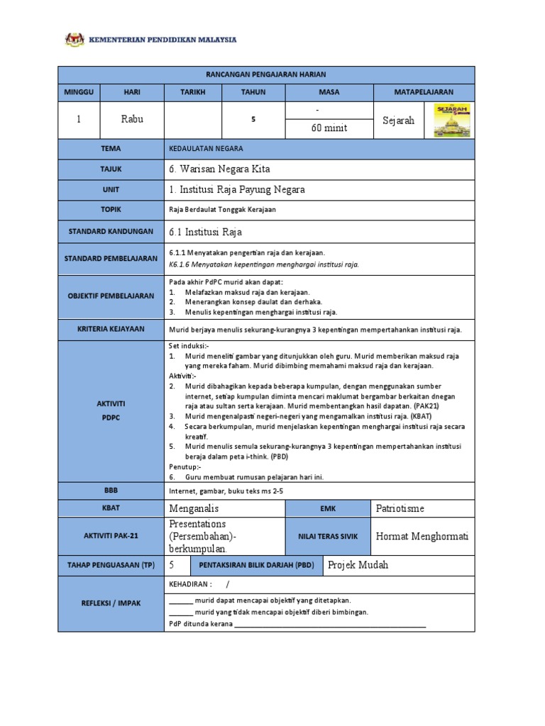 RPH1 Sejarah T5 | PDF
