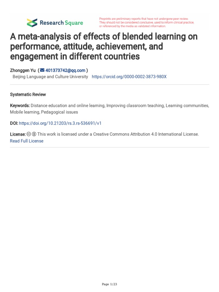 A Meta-Analysis of Effects of Blended Learning On | PDF