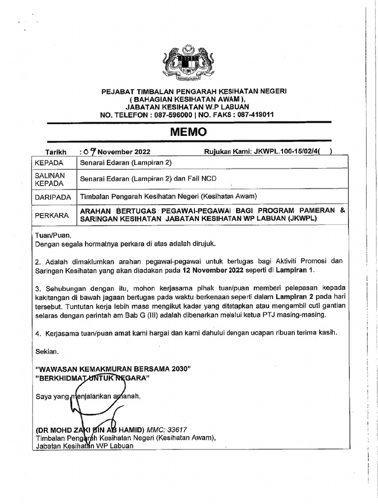 MEMO ARAHAN BERTUGAS (1) | PDF