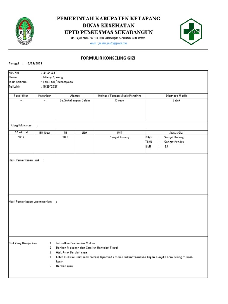 Formulir Konseling Gizi | PDF