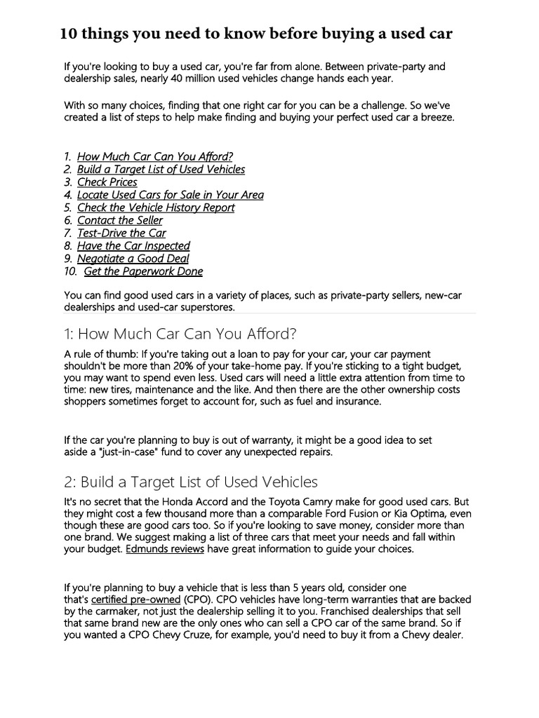 10 Steps After Just Purchasing A Used Car | PDF | Used Car | Vehicles