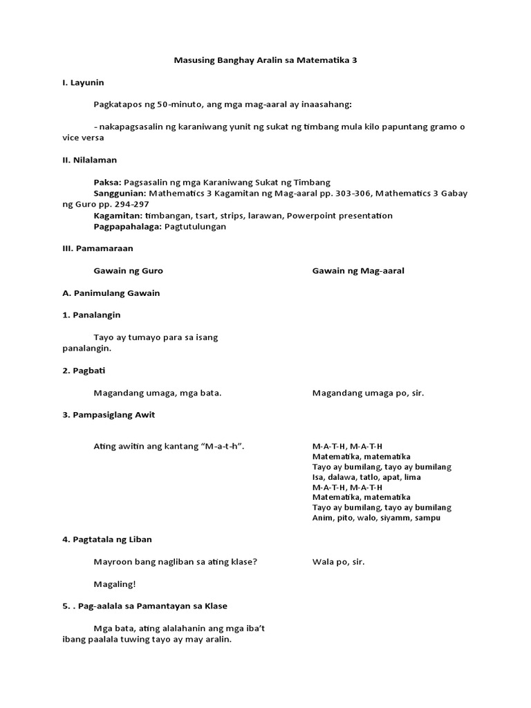 Masusing Banghay Aralin Sa Matematika 3 | PDF