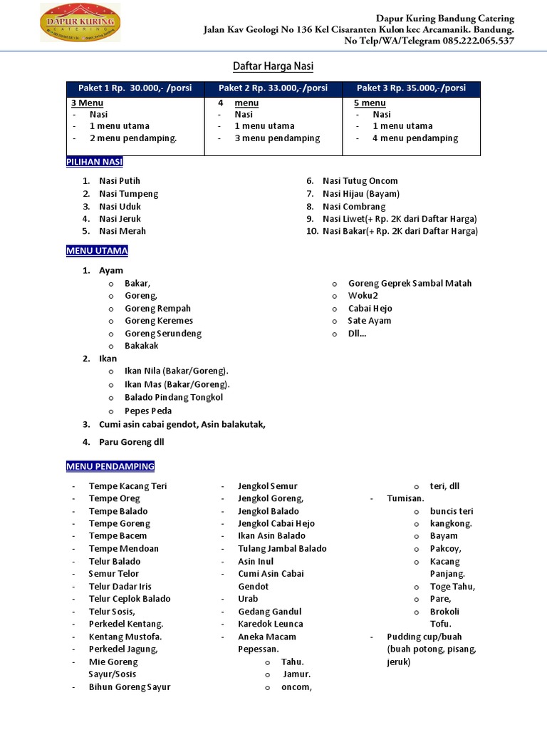 Price List Dapur Kuring Bandung | PDF