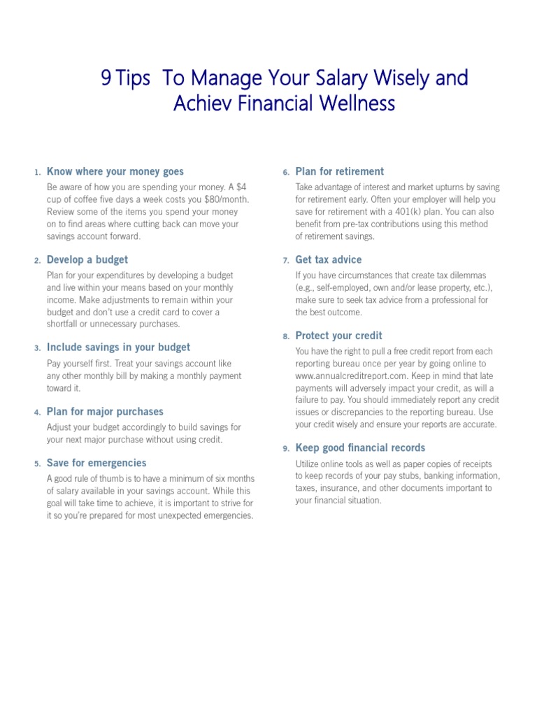 Manage Your Salary for Financial Wellness | PDF | Taxes | Retirement