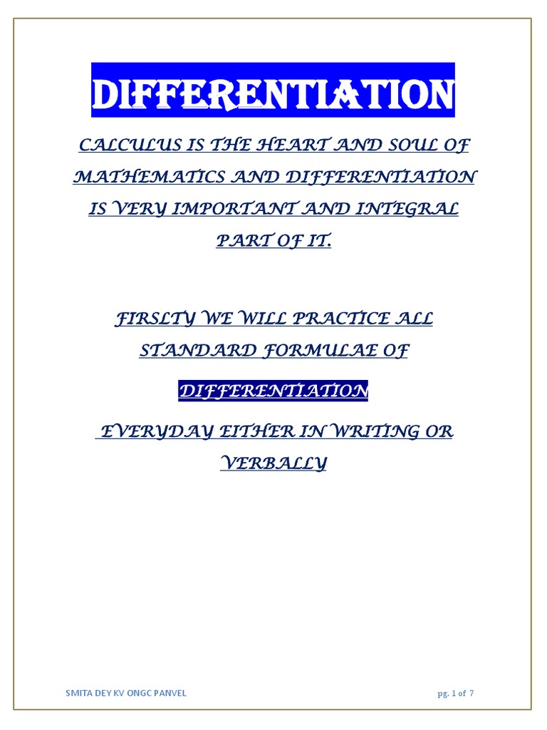 Differentiation Calculus Guide | PDF | Functions And Mappings | Mathematical Objects