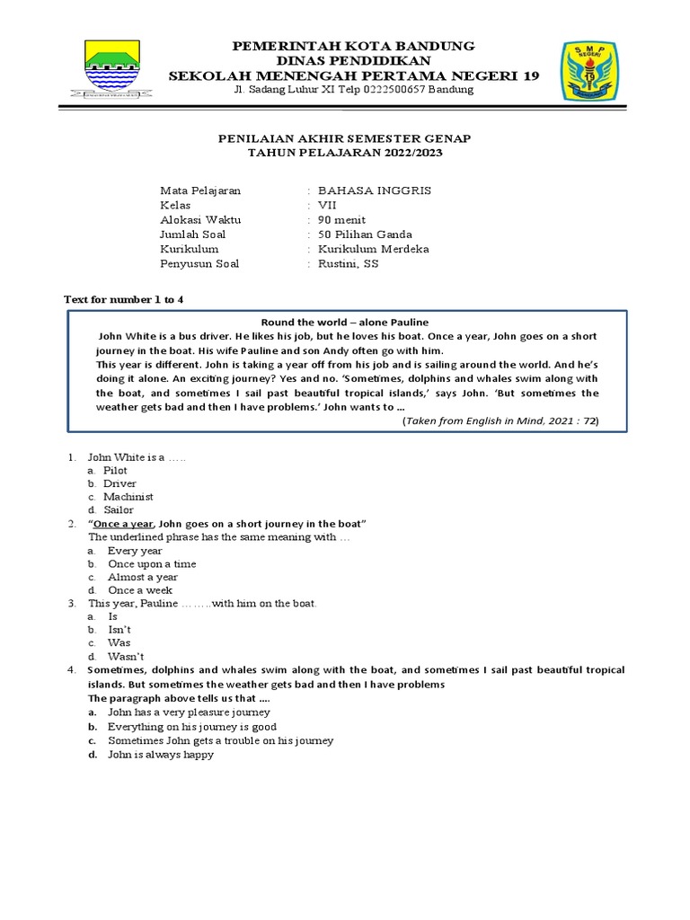 Soal Asat Bahasa Inggris Kelas 7 | PDF