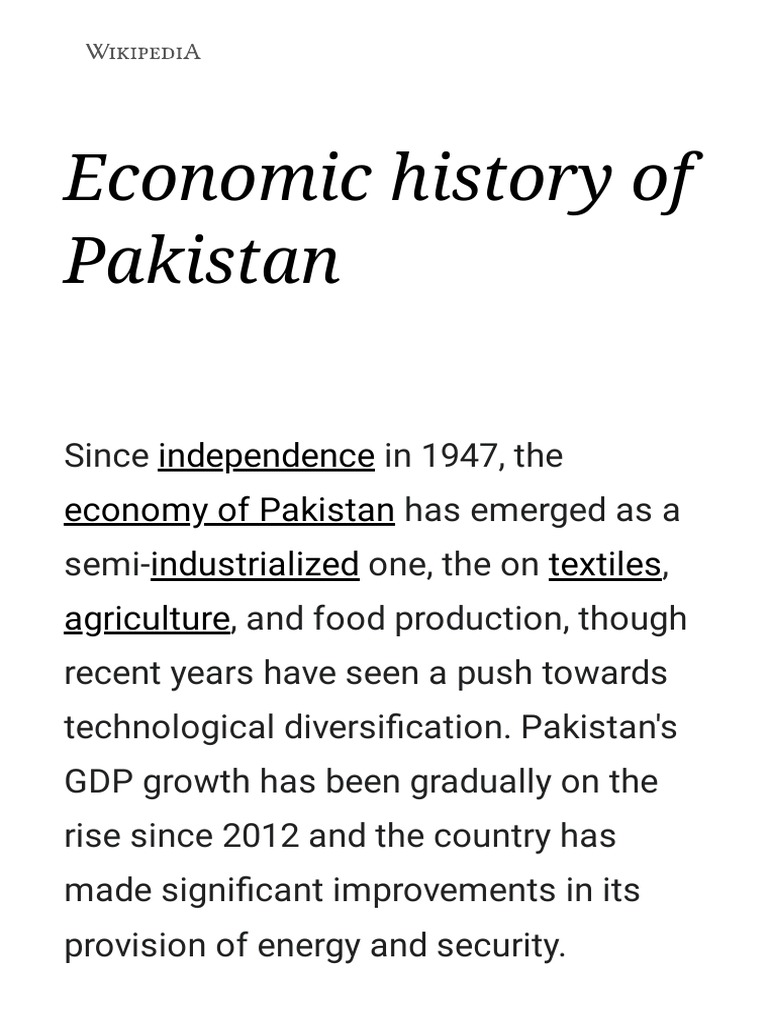 Economic History of Pakistan - Wikipedia | PDF