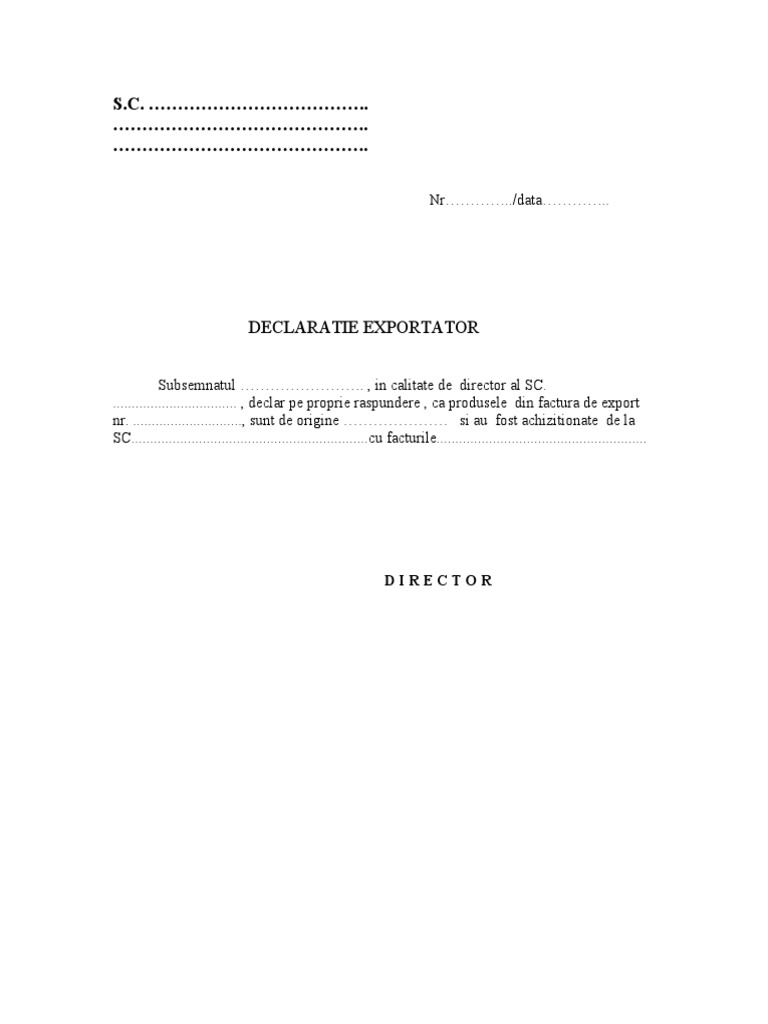 Declaratie Exportator - Model | PDF