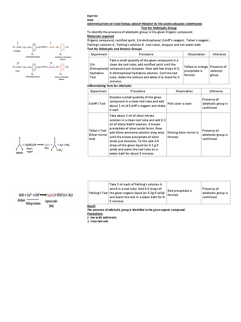 Exp.13.ALDEHYDE, Exp.14.KETONE, Exp.15. AMINE | PDF | Chemistry ...