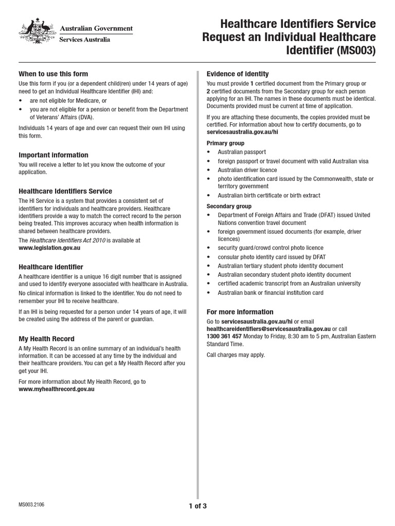 Healthcare Identifiers Service Request An Individual Healthcare ...