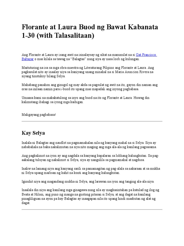 Florante at Laura Buod NG Bawat Kabanata 1 | PDF