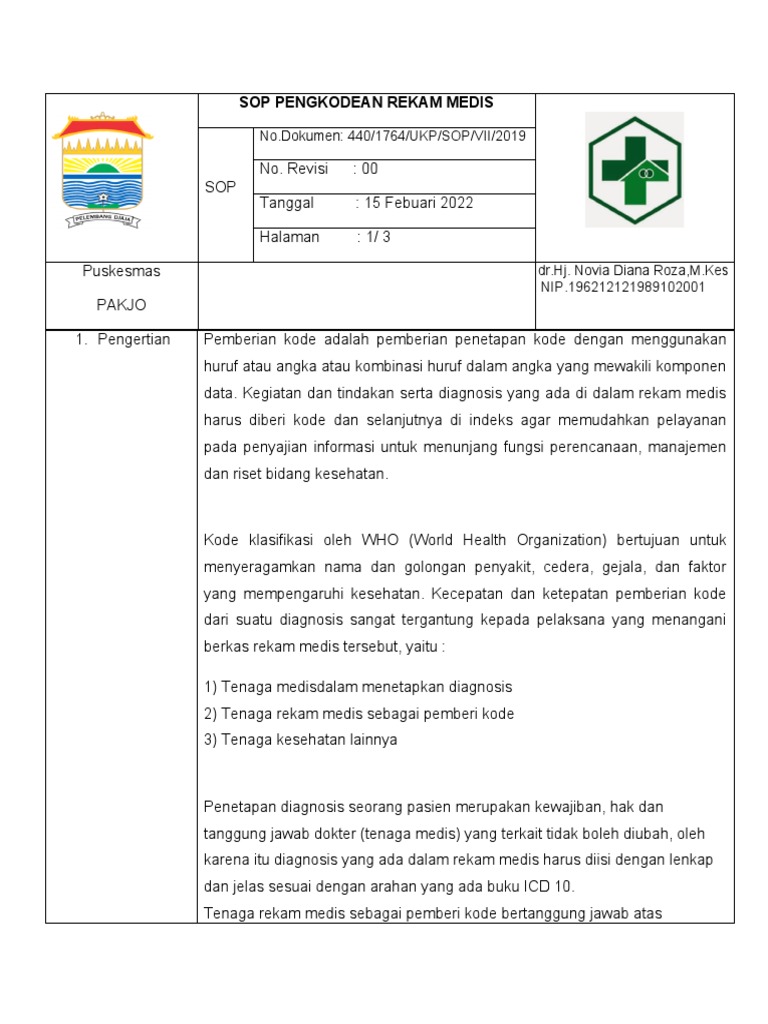 Sop Pengkodean Rekam Medis Revisi 2022 | PDF