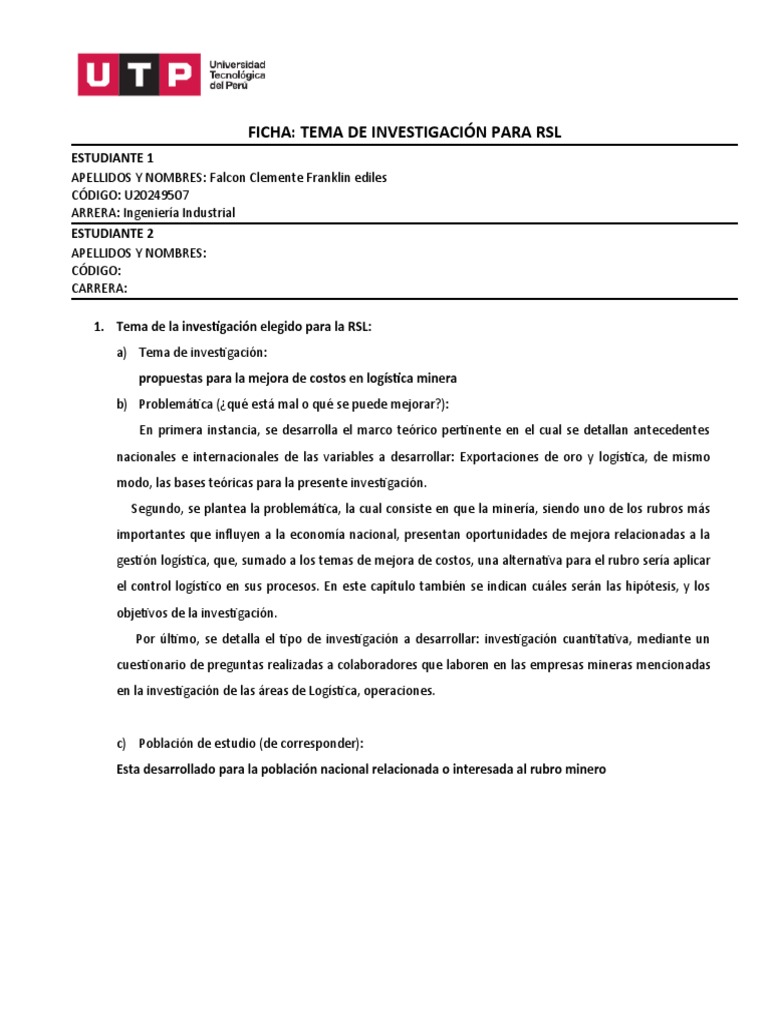 Ficha Falcon Clemente | PDF | Logística | Minería