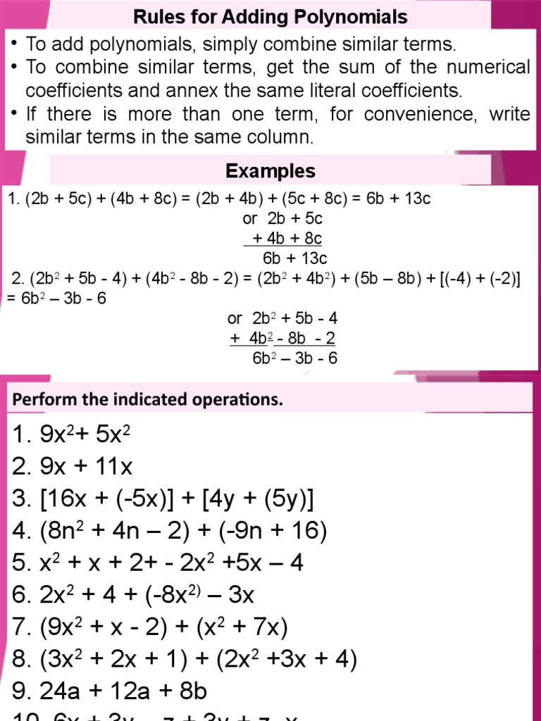 Add and Subtract Polynomials | PDF
