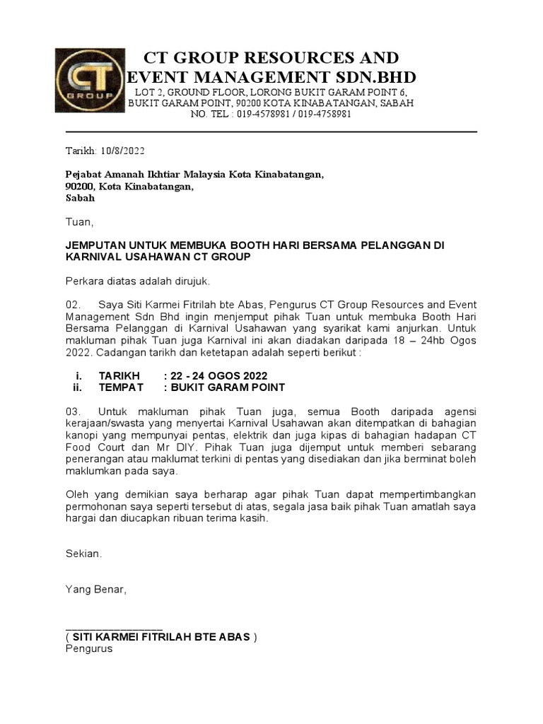 Surat Permohonan Rasmi - Aim | PDF