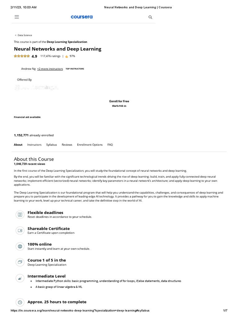 Neural Networks and Deep Learning - Coursera | PDF | Deep Learning | Artificial Intelligence