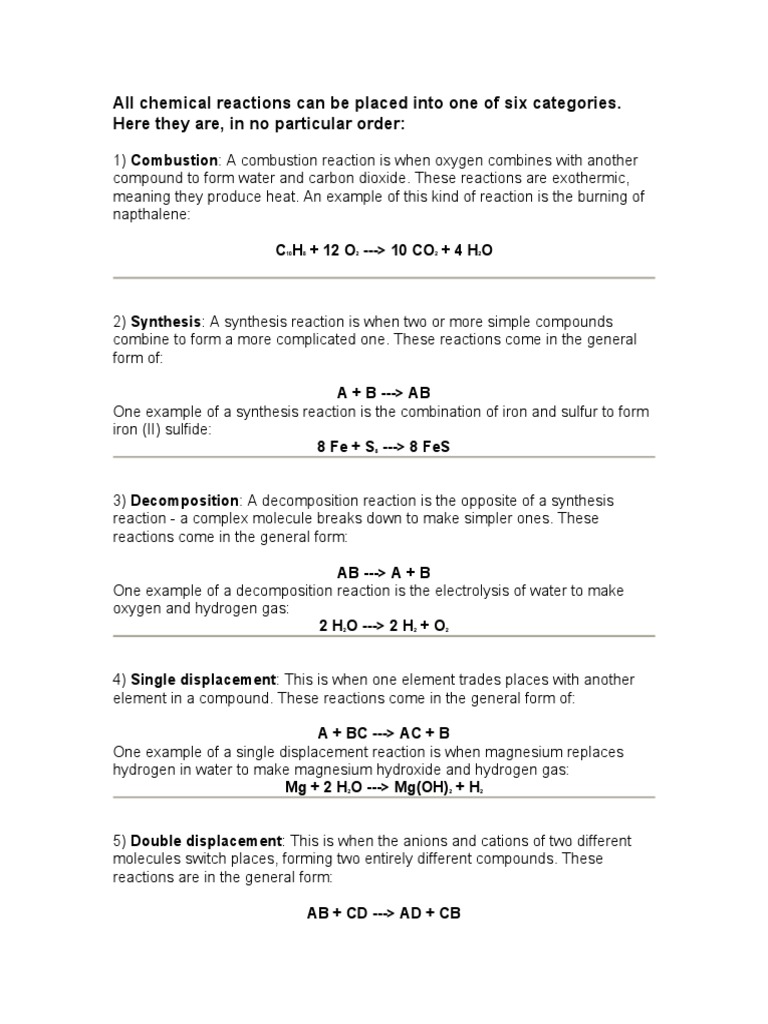 Chemical Reaction Types | Download Free PDF | Chemical Reactions ...