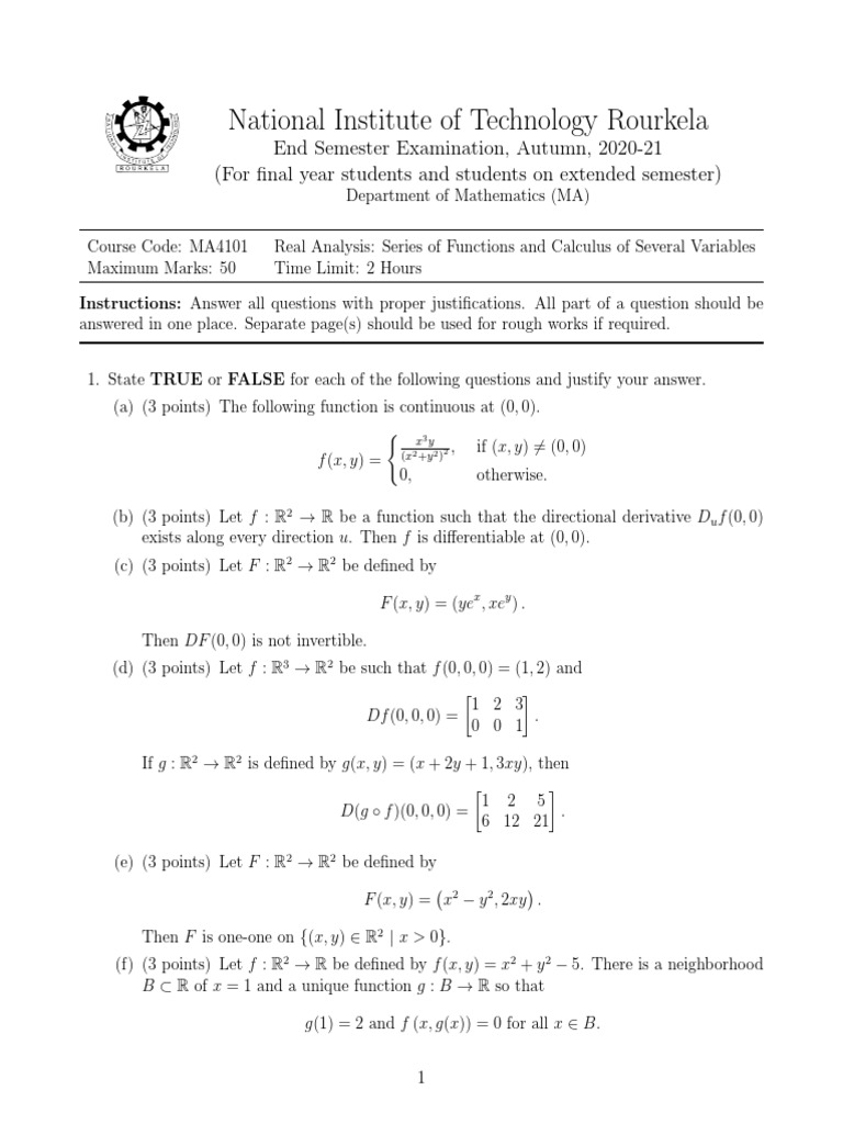 Endsem (2020 21) Real | PDF | Functions And Mappings | Mathematical Physics