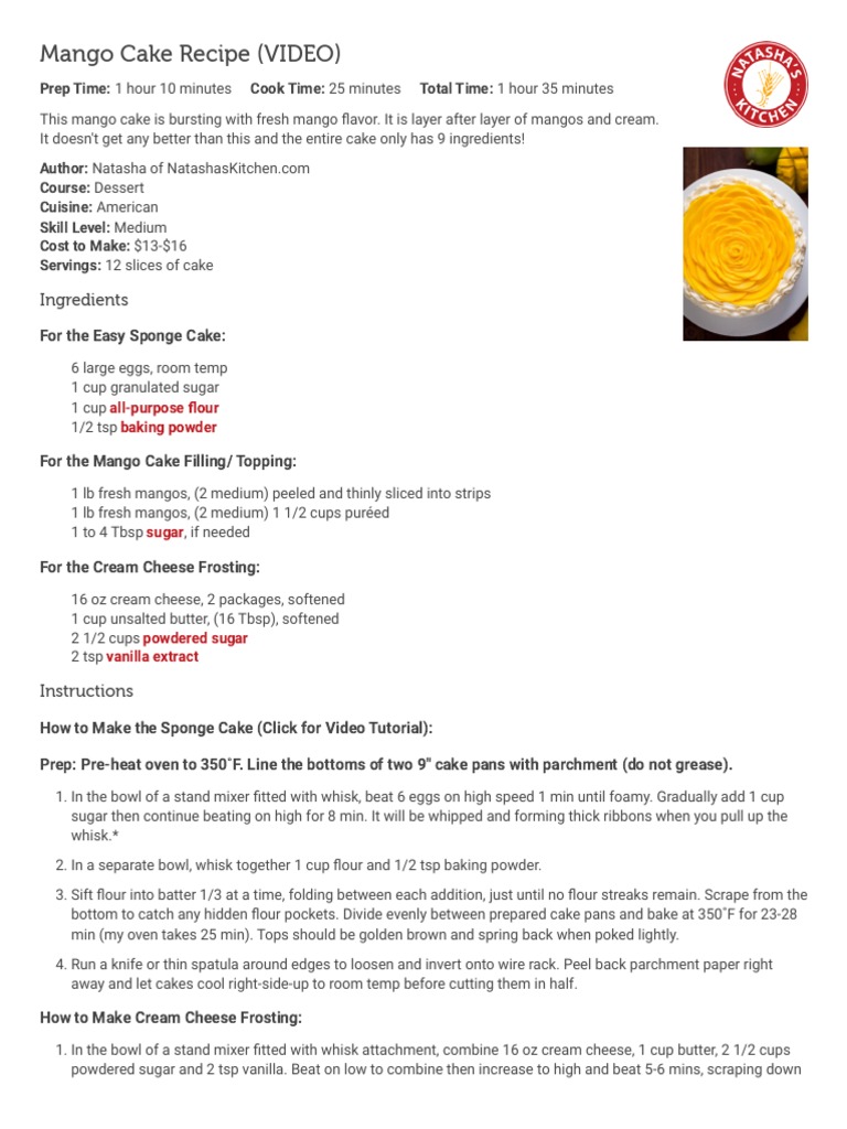 Mango Cake Recipe | PDF