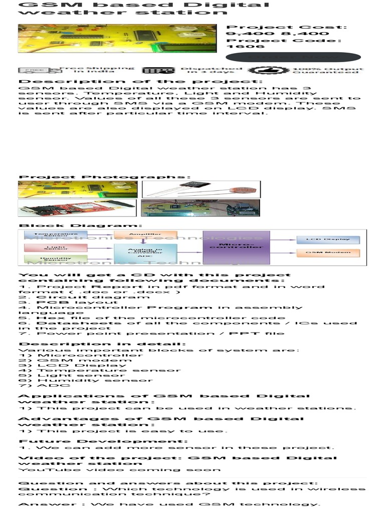 GSM Based Digital Weather Station | PDF | Microcontroller | Sensor
